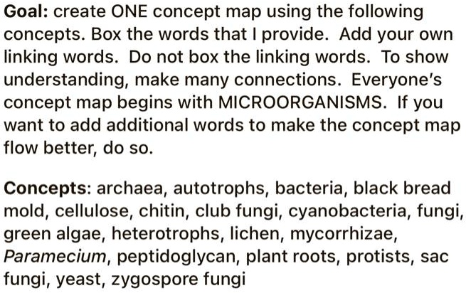 SOLVED: creat a concept map with those words and add linking words in the middle Goal: create ...