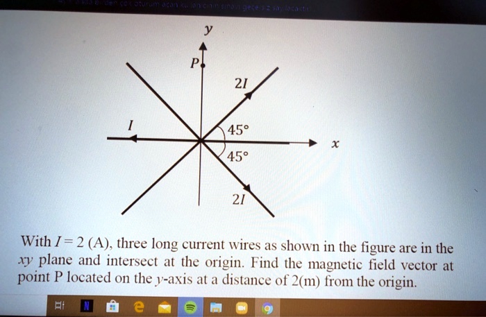 SOLVED: 45Â° 45Â° With I=2A, three long current wires as shown in the figure are in the xy plane ...
