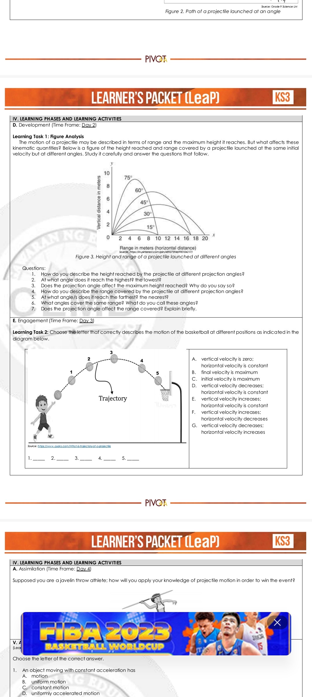 Figure 2. Path of a projectile launched at an angle PIVOT ...