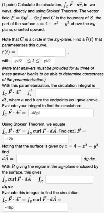 SOLVED: Texts: 1 point Calculate the circulation Fdr in two ways ...