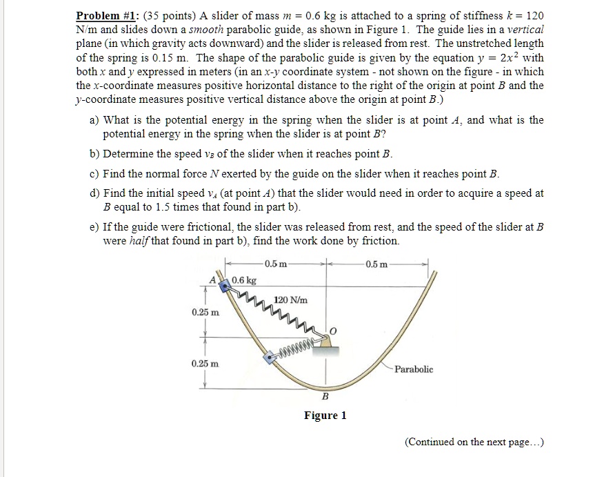 problem 1 35 points a slider of mass m 06 kg is attached to a spring of ...