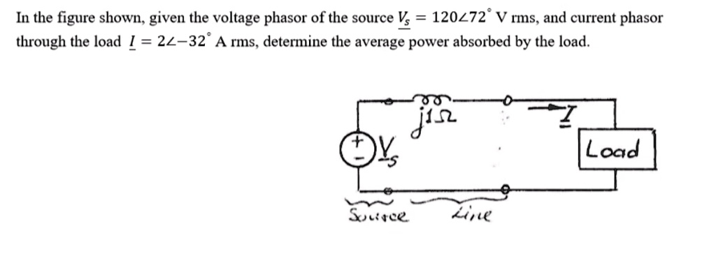 SOLVED: In the figure shown, given the voltage phasor of the source Vs = 12072' V rms, and ...