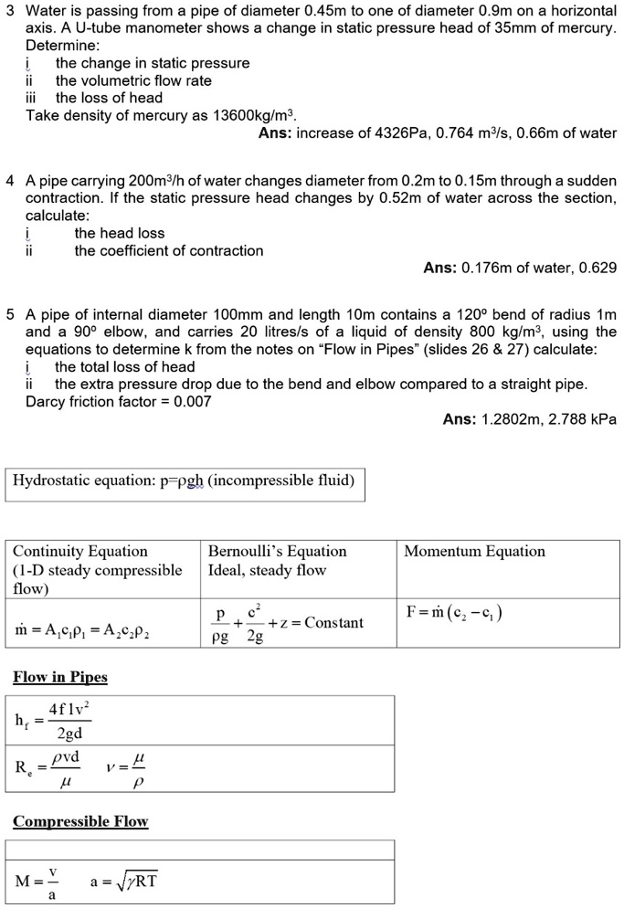 SOLVED: Water is passing from a pipe of diameter 0.45m to one of ...
