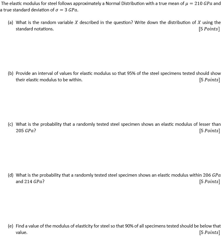 SOLVED: The elastic modulus for steel follows approximately a Normal ...