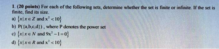 20 points for each of the following sets determine whether the set is finite or infinite if the ...