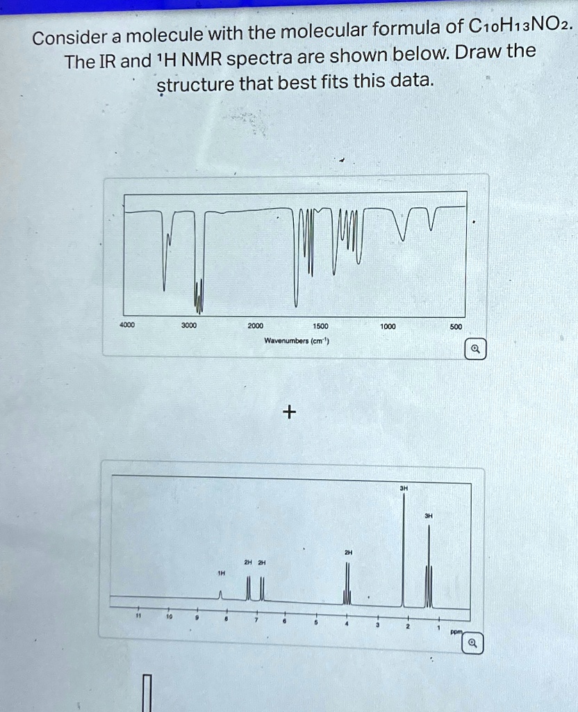 consider a molecule with the molecular formula of c10h13no2 the ir and 1h nmr spectra are shown ...