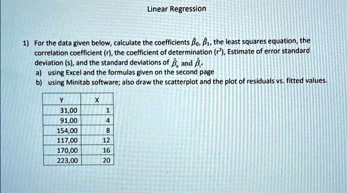 SOLVED: Linear Regression 1. For the data given below, calculate the coefficients of the least ...