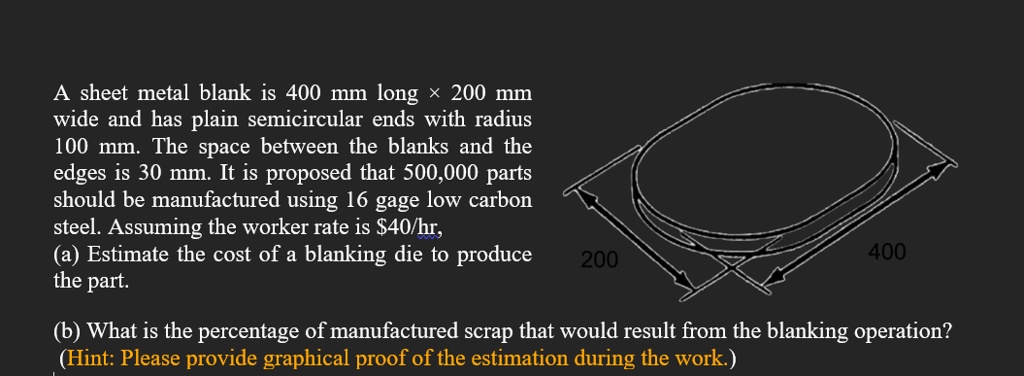 SOLVED: A sheet metal blank is 400 mm long x 200 mm wide and has plain ...