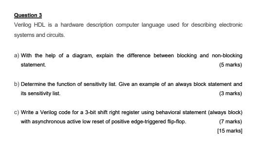 Solved Text Question 3 Verilog Hdl Is A Hardware Description Computer Language Used For 7103