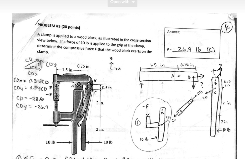 SOLVED: openwith PROBLEM#3(20 points) Answer: A clamp is applied to a ...