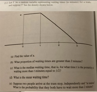 [GET ANSWER] 13. Let Y be a random variable representing waiting times ...