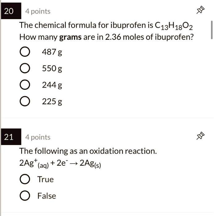 The chemical formula for ibuprofen is C13H18O2. How many grams are in 2 ...