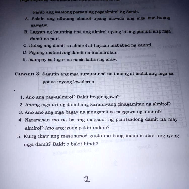 SOLVED: Gawain 3: Sagutin ang mga sumusunod na tanong at isulat ang mga ...