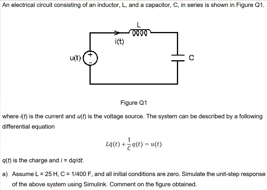 SOLVED: An electrical circuit consisting of an inductor, L, and a capacitor, C, in series is ...