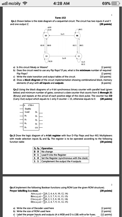 q2 mobily 428am 69 term 152 qn3 shown below is the state diagram of a ...