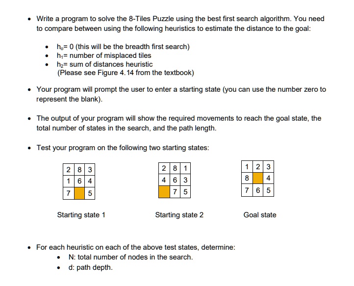 Solved Use C To Write The Following Program Write A Program To Solve The 8 Tiles Puzzle