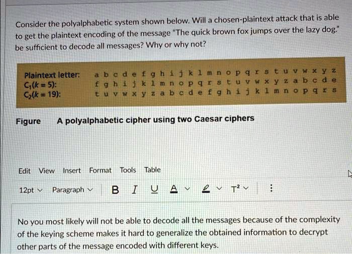 Consider the polyalphabetic system shown below. Will a chosen-plaintext ...