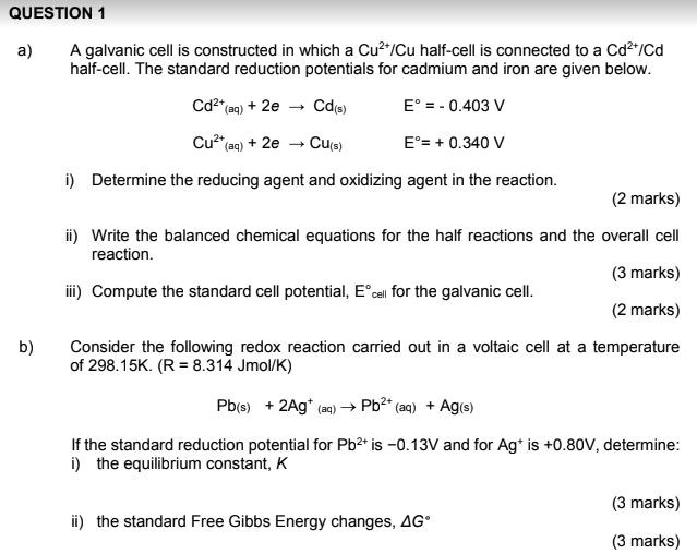 Solved Question A Galvanic Cell Is Constructed In Which A Cu2 Cu Half