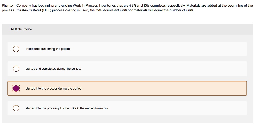 SOLVED: Phantom Company has beginning and ending Work-in-Process ...