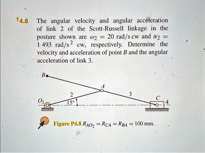 The angular velocity and angular acceleration of link 2 of the Scott-Russell linkage in the ...