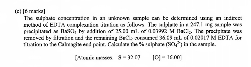 c 6 marks the sulphate concentration in unknown sample can be determined using an indirect ...