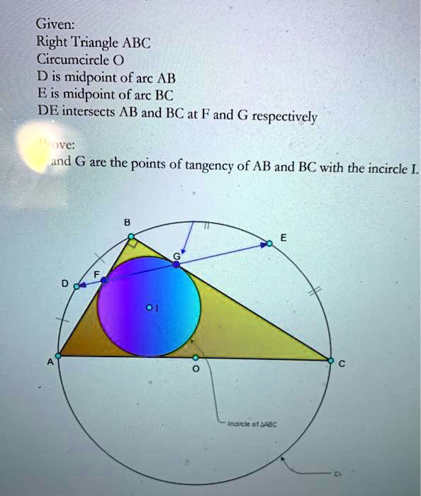 SOLVED:Given: Right Triangle ABC Circumcircle Dis midpoint of arc AB ...