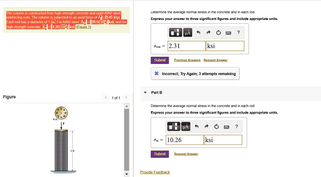 SOLVED: The column is constructed from high-strength concrete and eight ...