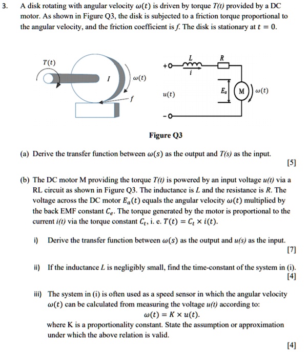 SOLVED: A disk rotating with angular velocity (Ï‰) is driven by torque T(t) provided by a DC ...
