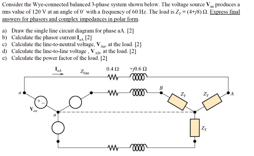 SOLVED: Consider the Wye-connected balanced 3-phase system shown below. The voltage source Van ...