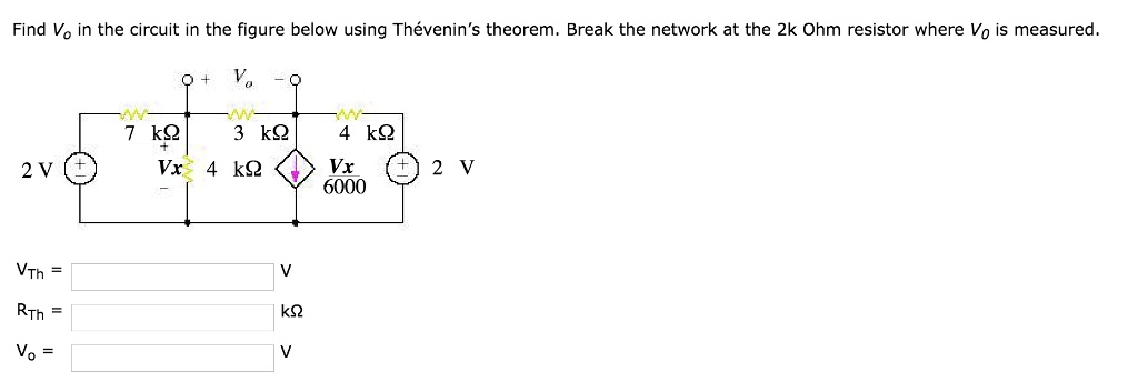 SOLVED: Find V in the circuit in the figure below using Thevenin's theorem. Break the network at ...