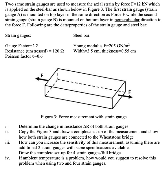 SOLVED: Two same strain gauges are used to measure the axial strain by force F-12 kN which is ...