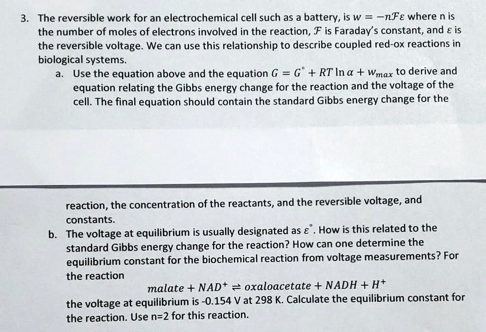 SOLVED: 3 The reversible work for an electrochemical cell such as a ...