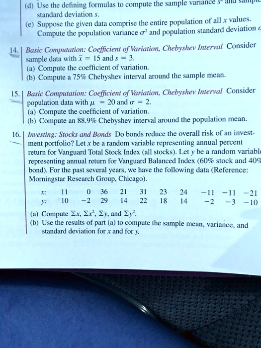 (d) Use the defining formulas to compute the sample variance s^2 and ...