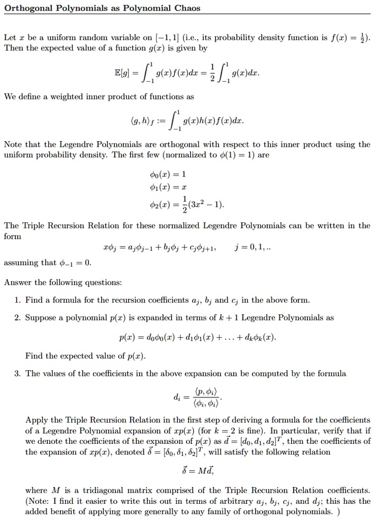 orthogonal polynomials as polynomial chaos let be unifori random variable on 11 ie its ...