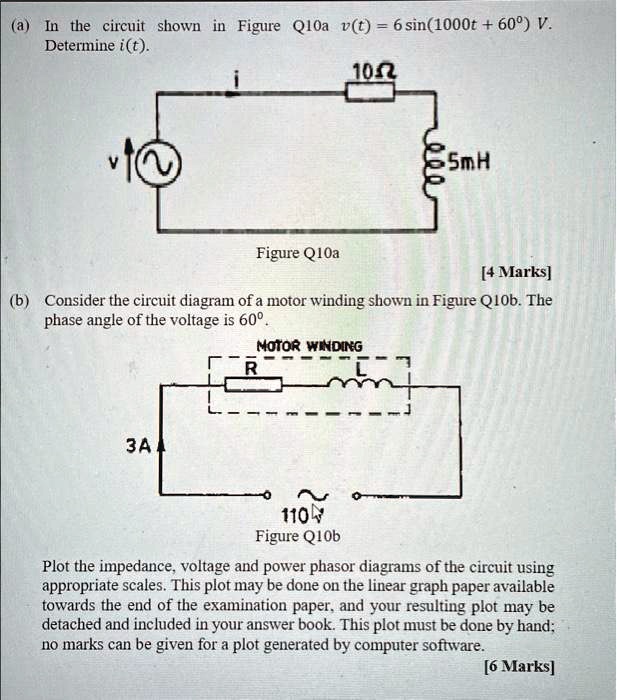SOLVED: In the circuit shown in Figure Q10a, vt = 6sin(1000t) + 60V ...