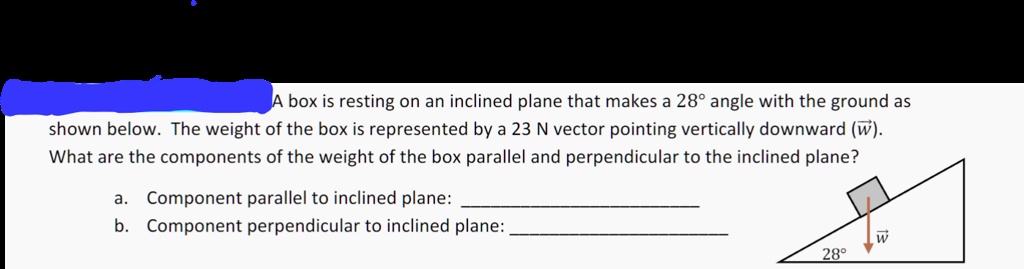 SOLVED: A box is resting on an inclined plane that makes a 28 angle with the ground as shown ...