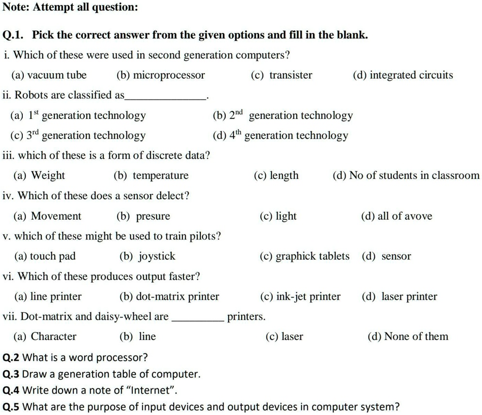 solve these questions note attempt all question q1 pick the correct answer from the given ...