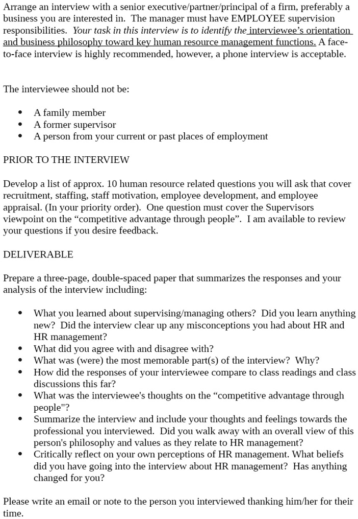 Arrange an interview with a senior executive/partner/principal of a ...