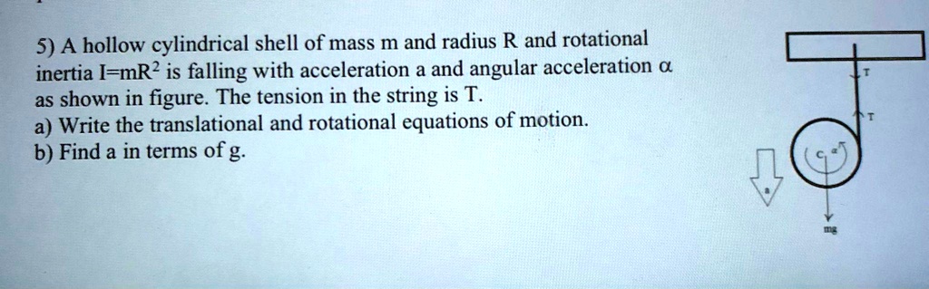 5) A hollow cylindrical shell of mass m and radius R and rotational ...