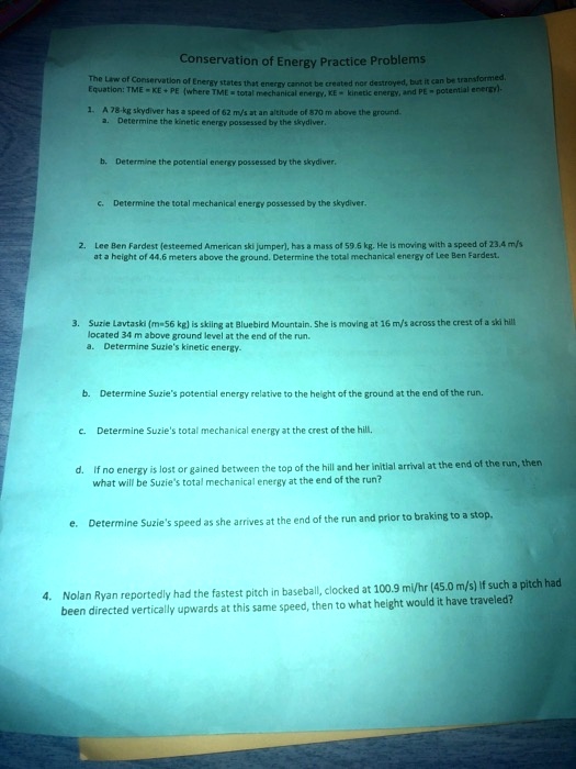 Conservation of Energy Practice Problems The Law of...