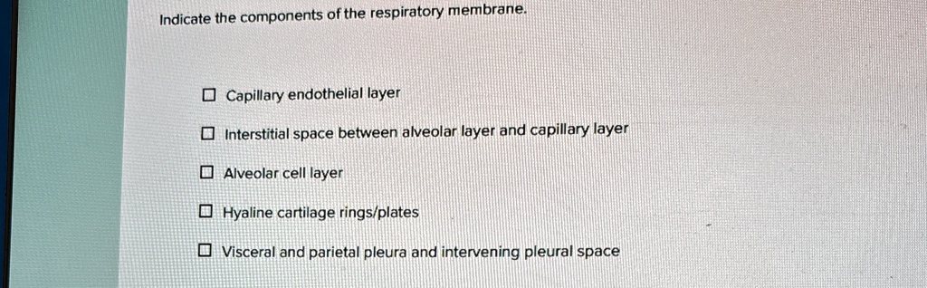Indicate the components of the respiratory membrane. Capillary ...