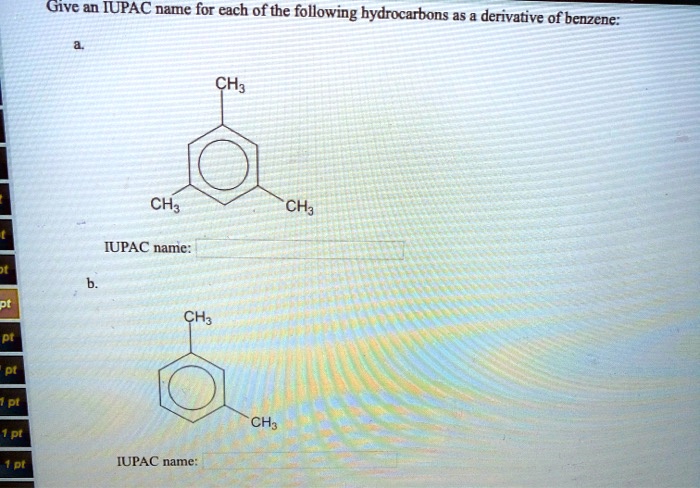 SOLVED: Give an IUPAC name for each of the following hydrocarbons ...
