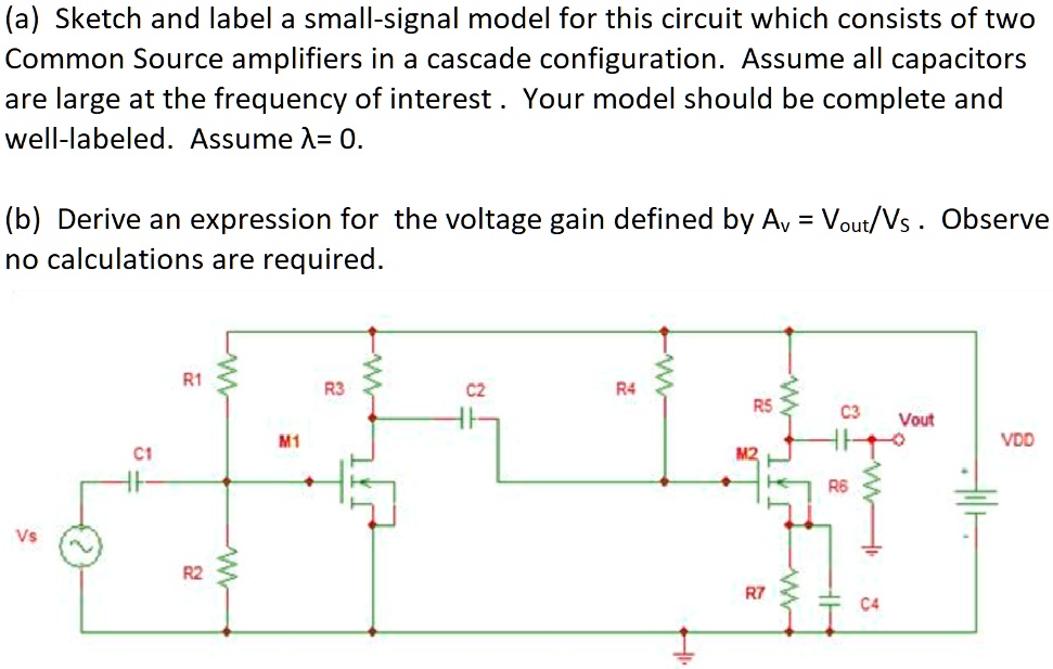 SOLVED: (a) Sketch and label a small-signal model for this circuit, which consists of two Common ...