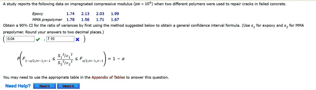 SOLVED: The study reports the following data on impregnated compressive ...