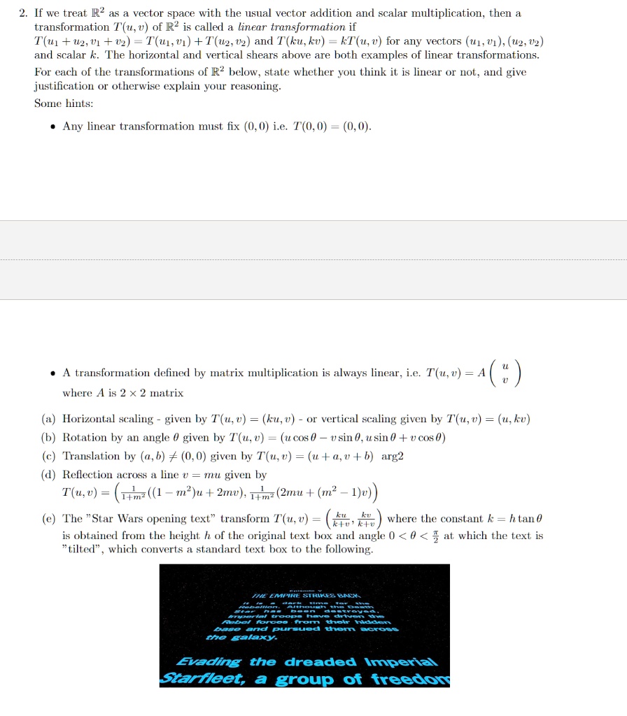 SOLVED: 2. If we treat R? as vector space with the usual vector ...