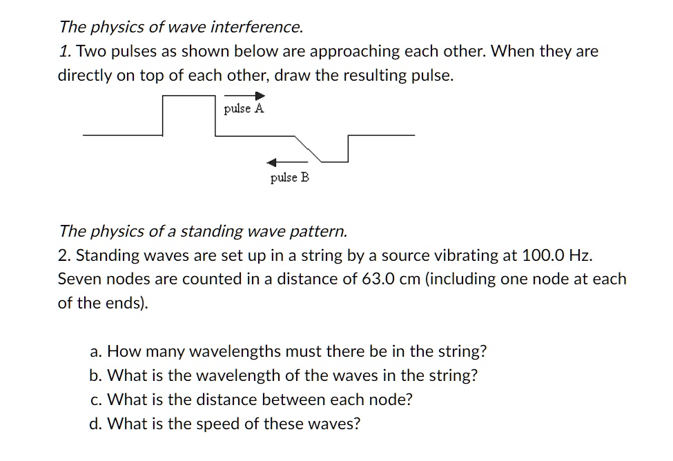 SOLVED: The physics of wave interference 1. Two pulses as shown below ...