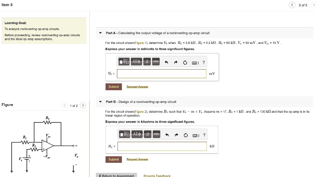SOLVED: Item 5 5 of 5 Learning Goal: To analyze noninverting op-amp circuits. Before proceeding ...