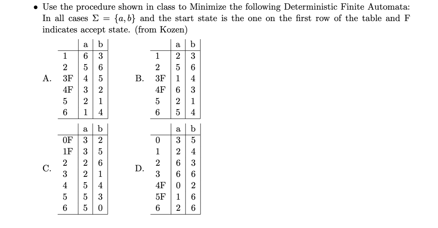 SOLVED: - Use the procedure shown in class to Minimize the following Deterministic Finite ...