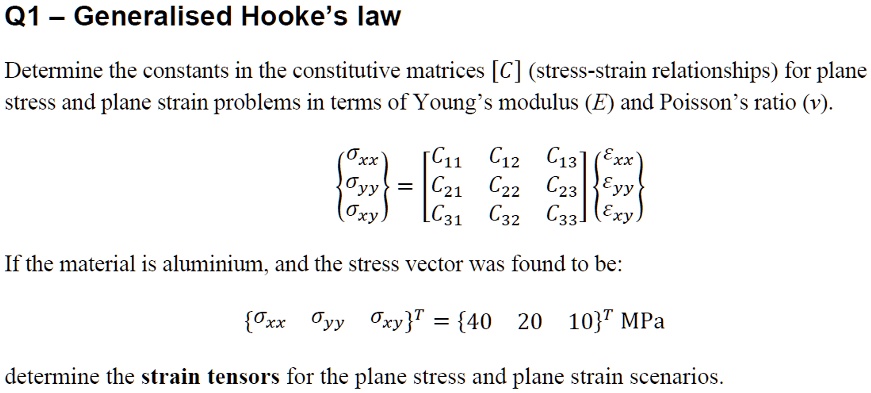 SOLVED: Determine the constants in the constitutive matrices [C ...