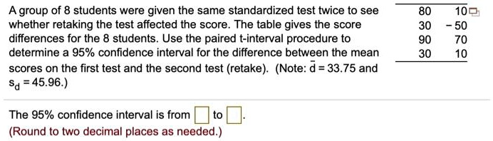SOLVED: A group of 8 students were given the same standardized test ...